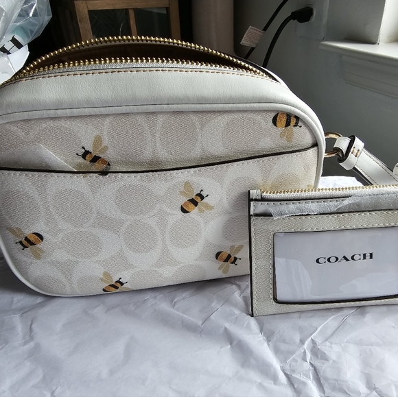 Coach | Bags | Mini Coach White And Gold Bumblebee Theme Crossbody Bag | Poshmark